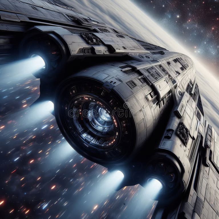 Spaceship with Engine Thrusters in Deep Space during Interstellar ...
