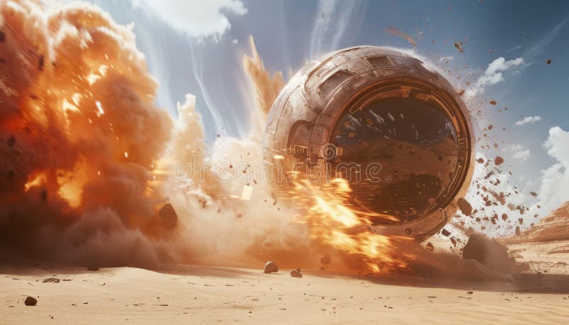A Spaceship Crashes on a Desert Planet, Causing an Explosion, Leading ...