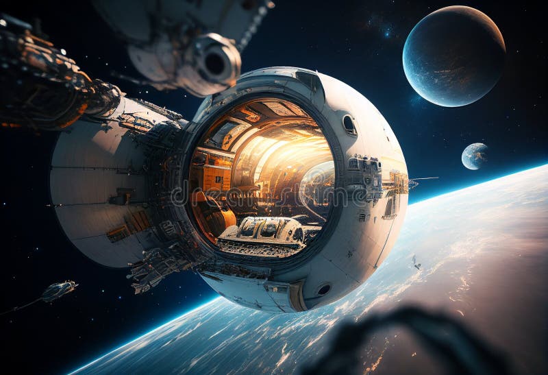 Spaceship in Escape. Space Travel Stock Illustration - Illustration of ...