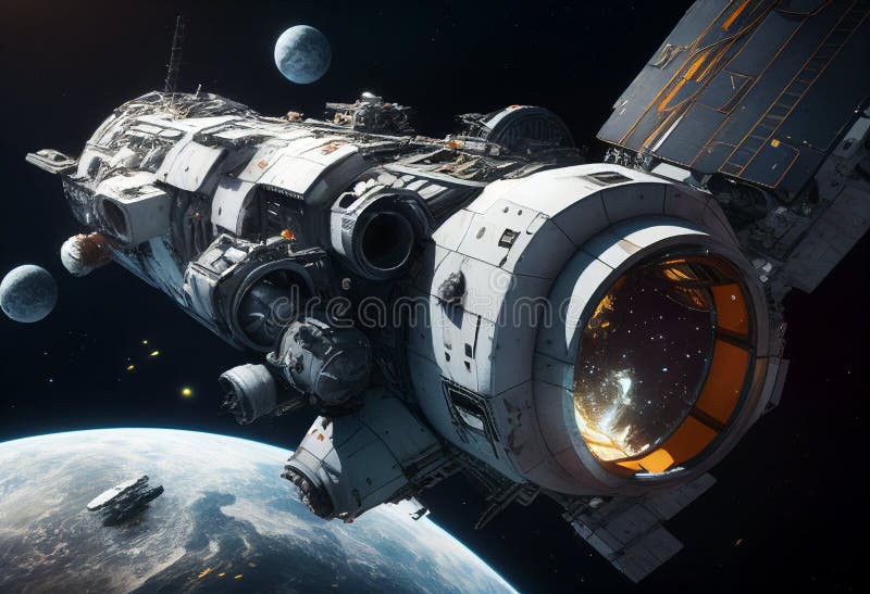 Spaceship in Escape. Space Travel Stock Illustration - Illustration of ...