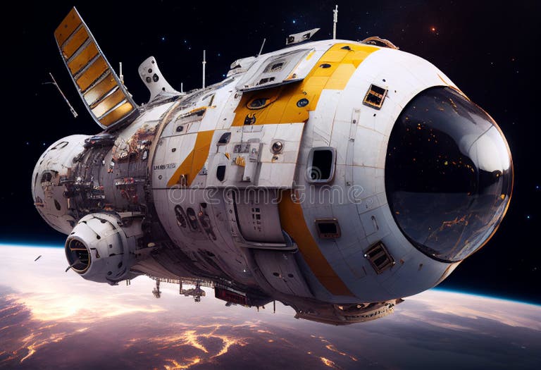 Spaceship in Escape. Space Travel Stock Illustration - Illustration of ...