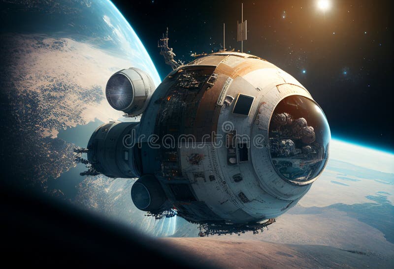 Spaceship in Escape. Space Travel Stock Illustration - Illustration of ...