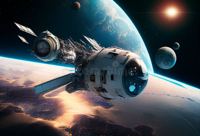 Spaceship in Escape. Space Travel Stock Illustration - Illustration of ...