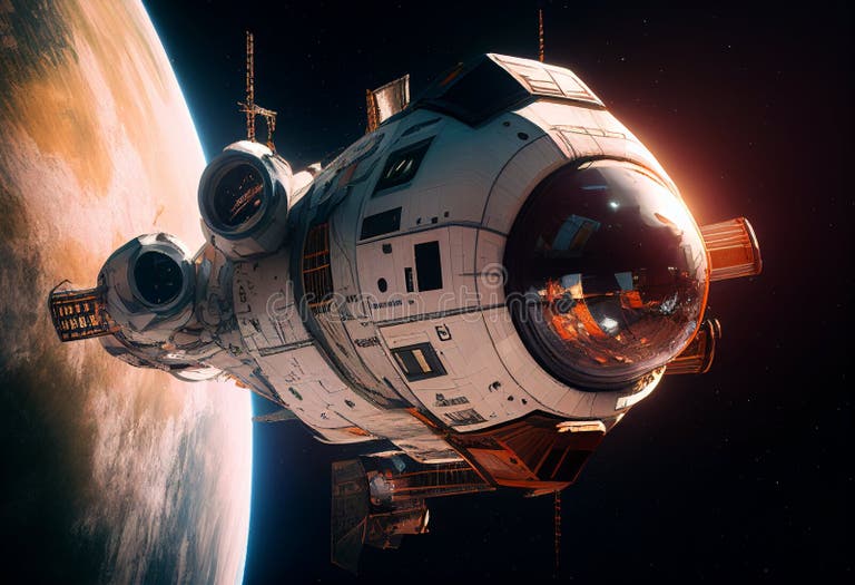 Spaceship in Escape. Space Travel Stock Illustration - Illustration of ...