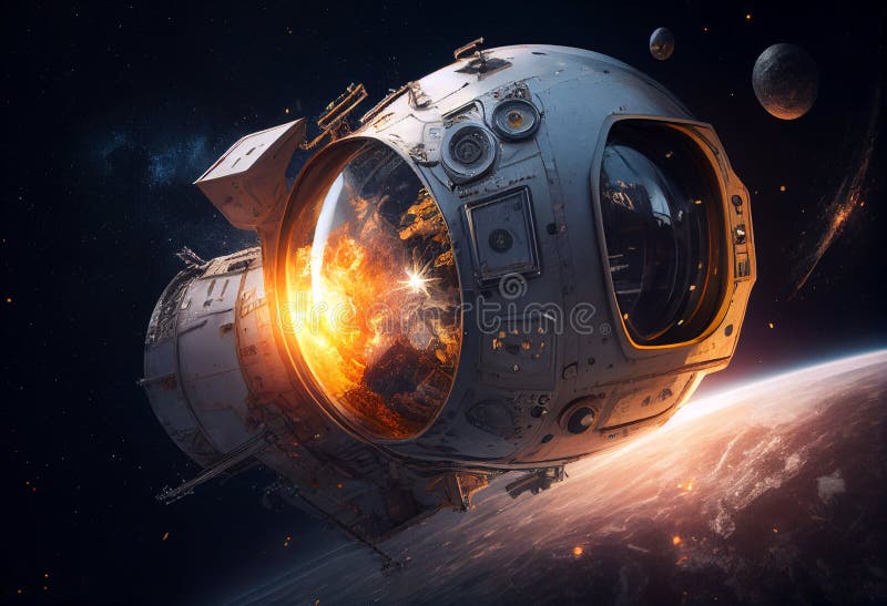 Spaceship in Escape. Space Travel Stock Illustration - Illustration of ...