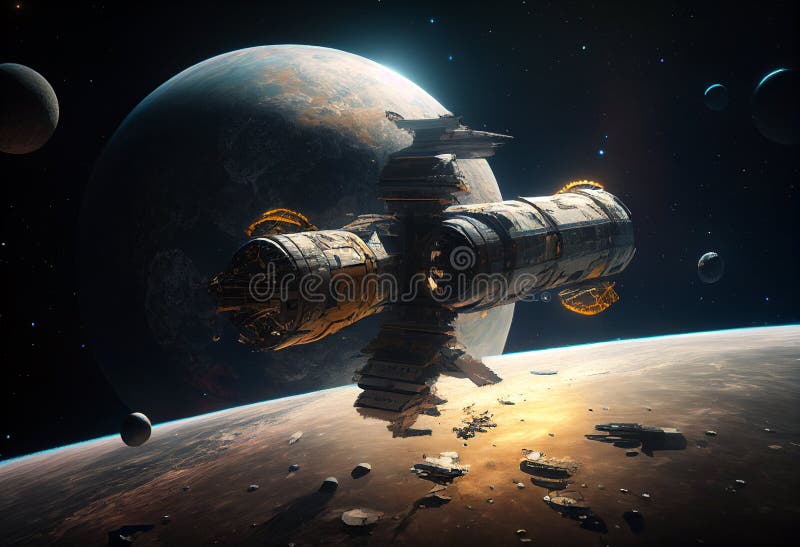 Spaceship in Escape. Space Travel Stock Illustration - Illustration of ...