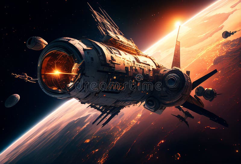 Spaceship in Escape. Space Travel Stock Illustration - Illustration of ...