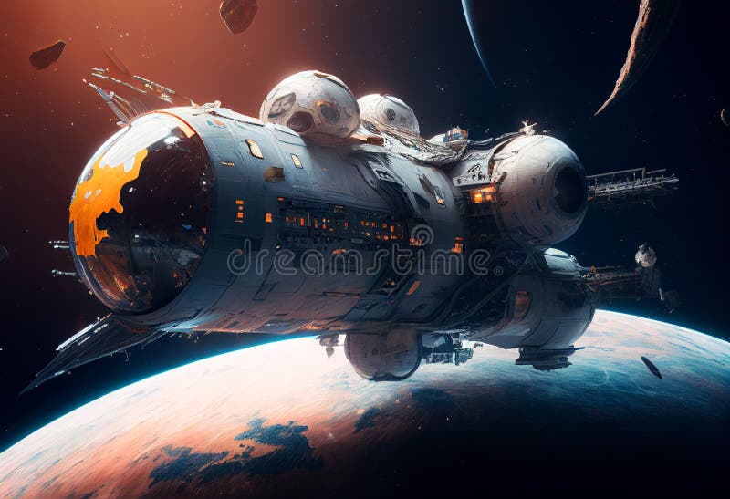 Spaceship in Escape. Space Travel Stock Illustration - Illustration of ...