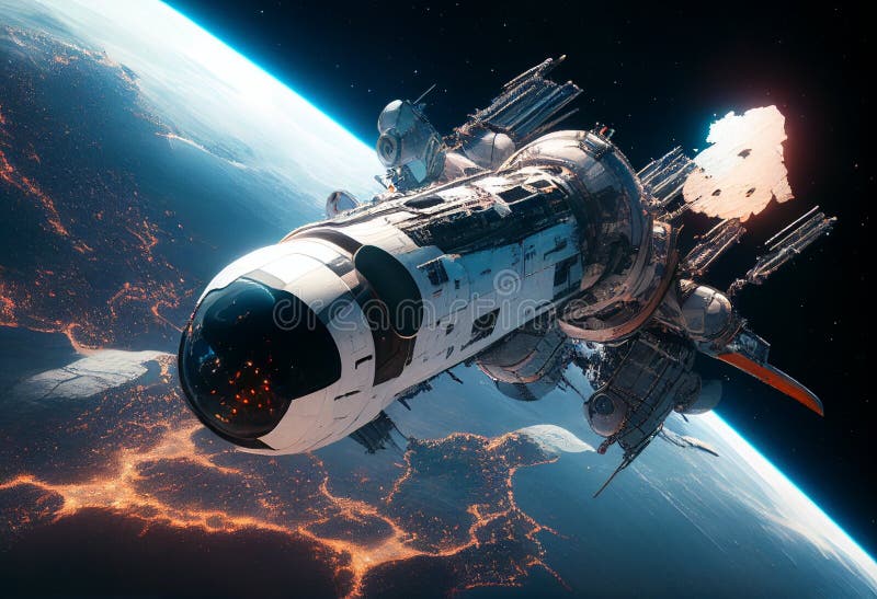 Spaceship in Escape. Space Travel Stock Illustration - Illustration of ...