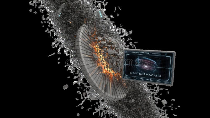 Spaceship Exploding in Space Debris Trajectory with Caution Hazard ...