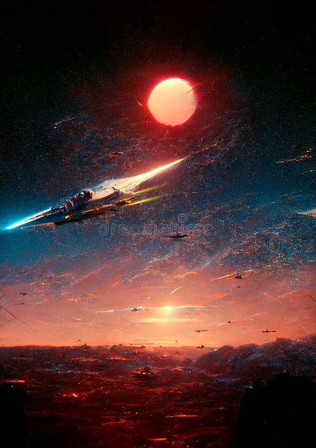 Spaceship Exploring Alien Planetary System, Digital Painting, Concept ...