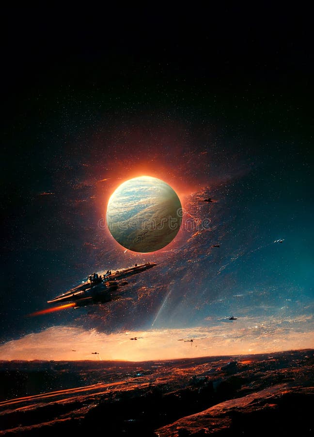 Spaceship Exploring Alien Planetary System, Digital Painting, Concept ...