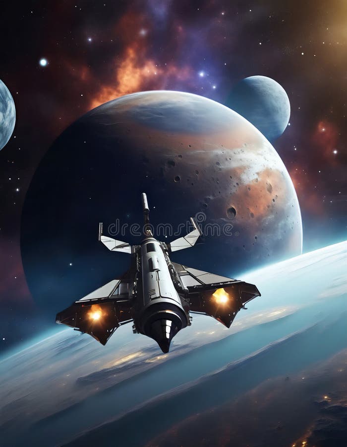 Spaceship Exploring an Alien Planetary System, Generative Ai ...