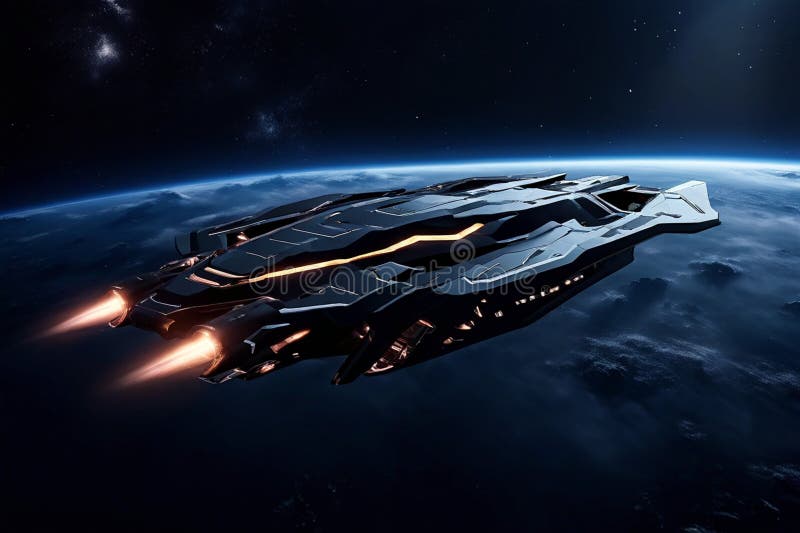 A Spaceship Exploring in Deep Space Stock Illustration - Illustration ...