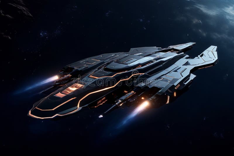 A Spaceship Exploring in Deep Space Stock Illustration - Illustration ...