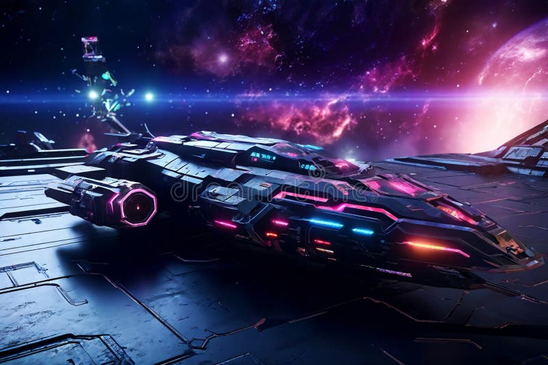 A Spaceship Exploring in Deep Space Stock Illustration - Illustration ...