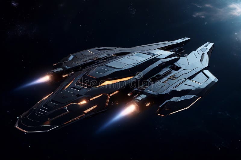 A Spaceship Exploring in Deep Space Stock Illustration - Illustration ...