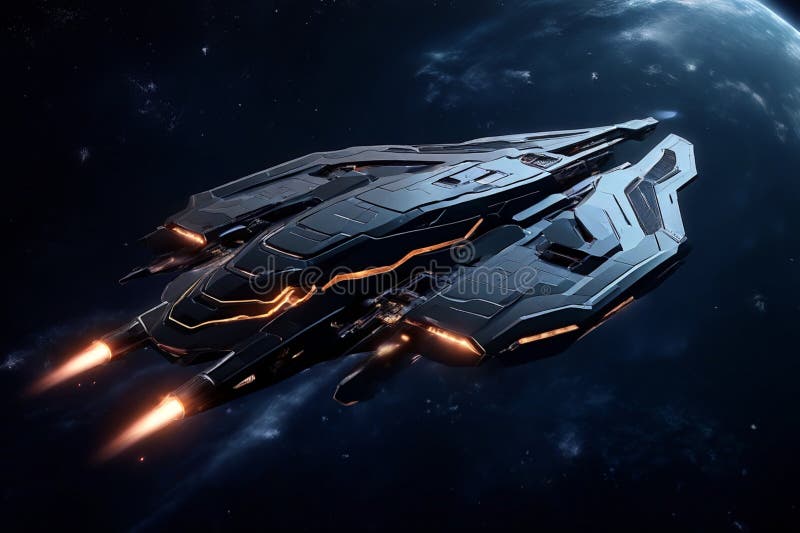 A Spaceship Exploring in Deep Space Stock Illustration - Illustration ...