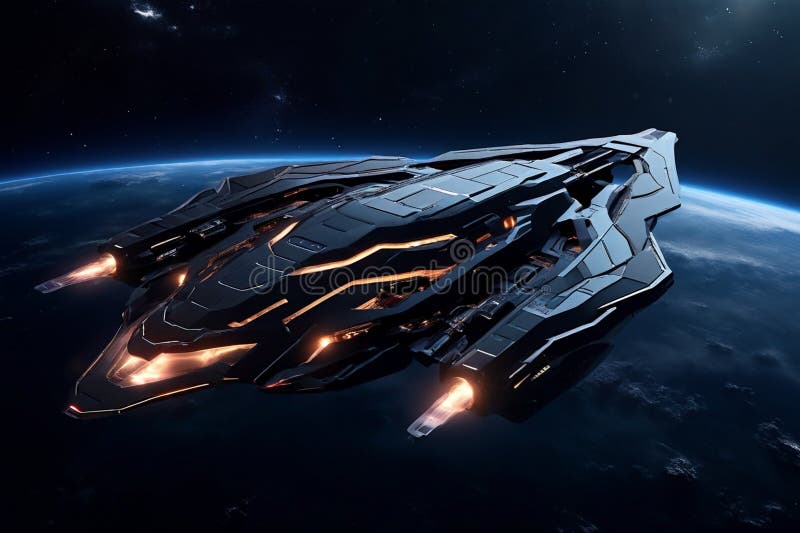 A Spaceship Exploring in Deep Space Stock Illustration - Illustration ...