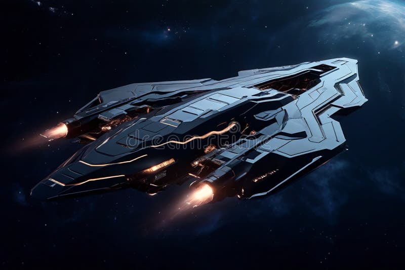 A Spaceship Exploring in Deep Space Stock Illustration - Illustration ...