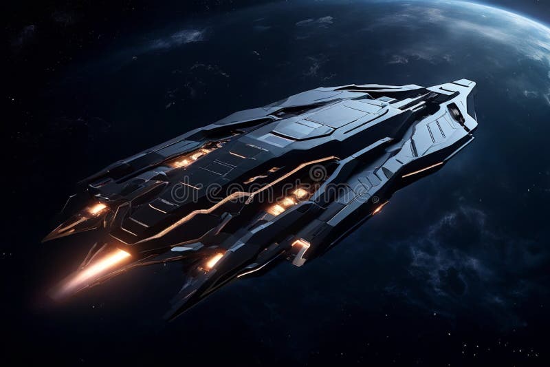 A Spaceship Exploring in Deep Space Stock Illustration - Illustration ...