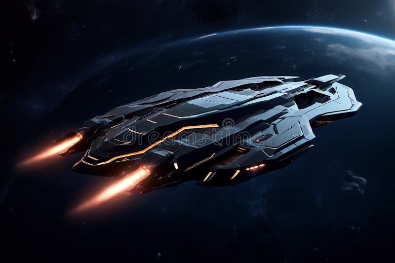 A Spaceship Exploring in Deep Space Stock Illustration - Illustration ...