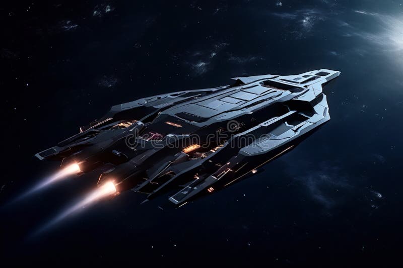 A Spaceship Exploring in Deep Space Stock Illustration - Illustration ...