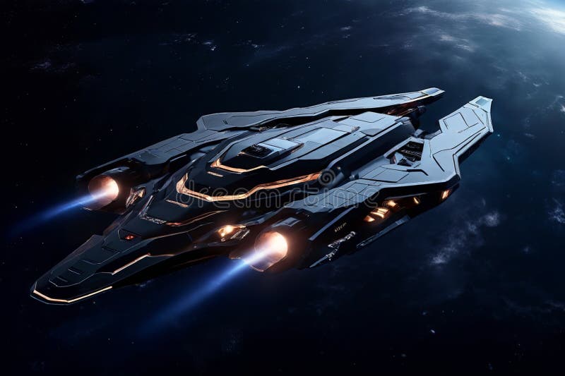 A Spaceship Exploring in Deep Space Stock Illustration - Illustration ...