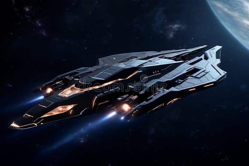 A Spaceship Exploring in Deep Space Stock Illustration - Illustration ...