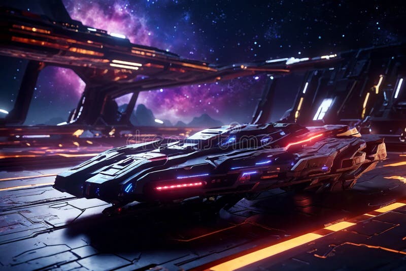 A Spaceship Exploring in Deep Space Stock Illustration - Illustration ...