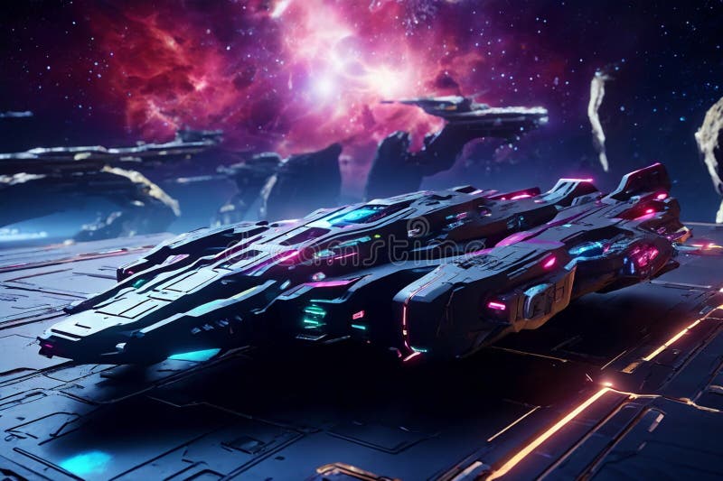 A Spaceship Exploring in Deep Space Stock Illustration - Illustration ...