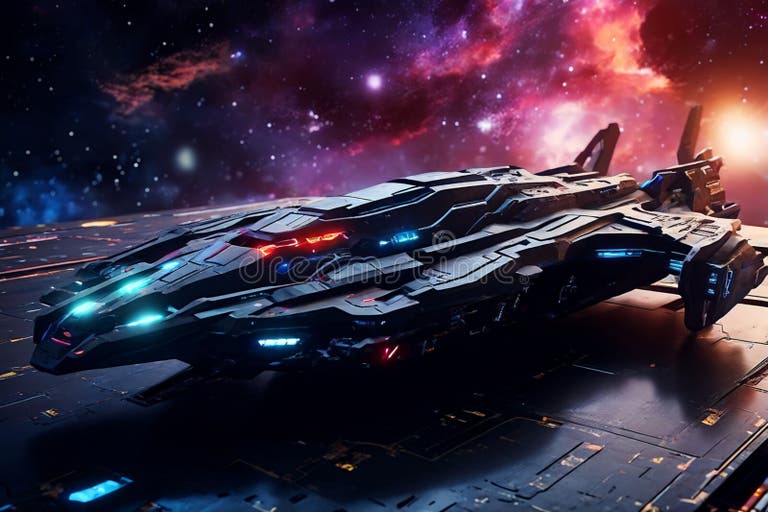 A Spaceship Exploring in Deep Space Stock Illustration - Illustration ...