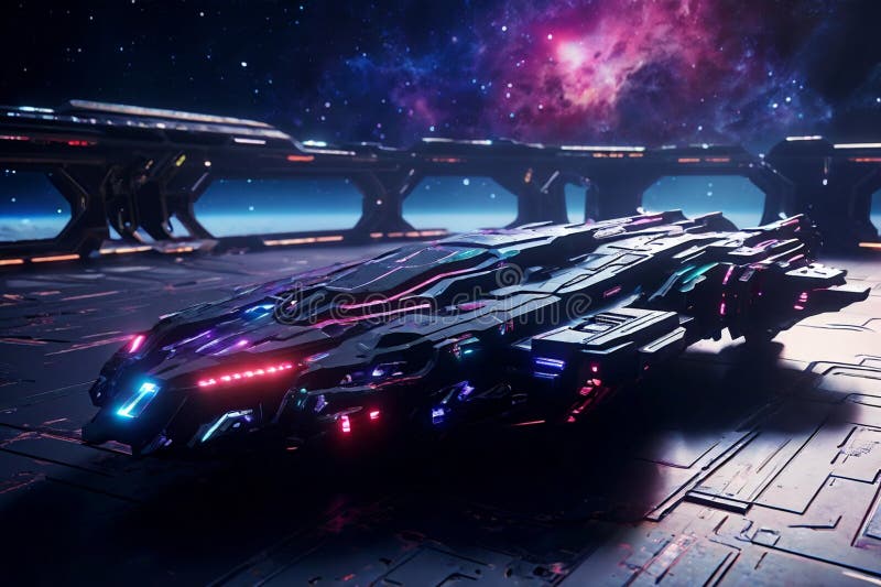 A Spaceship Exploring in Deep Space Stock Illustration - Illustration ...