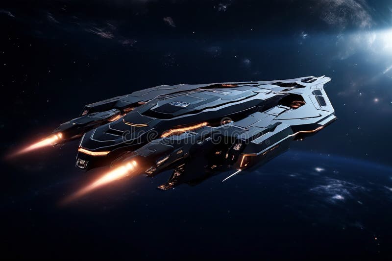 A Spaceship Exploring in Deep Space Stock Illustration - Illustration ...