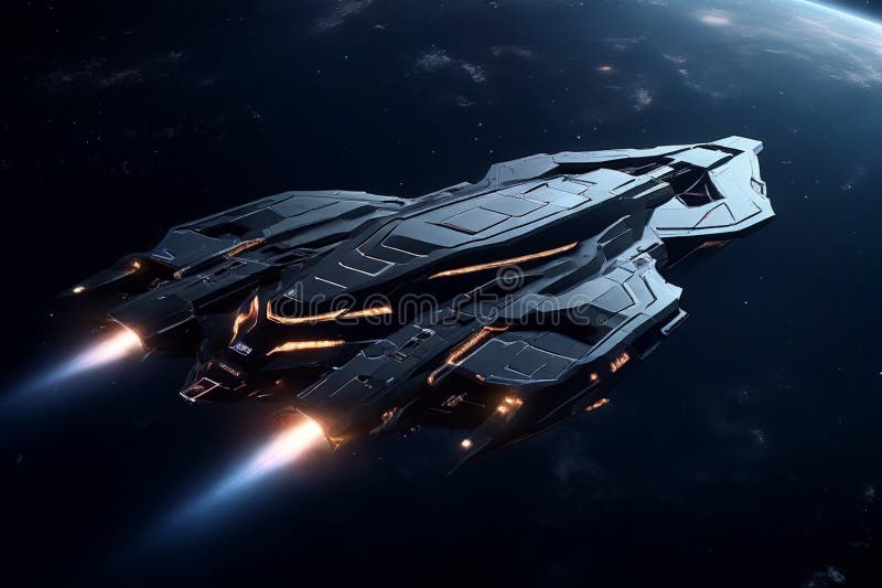 A Spaceship Exploring in Deep Space Stock Illustration - Illustration ...