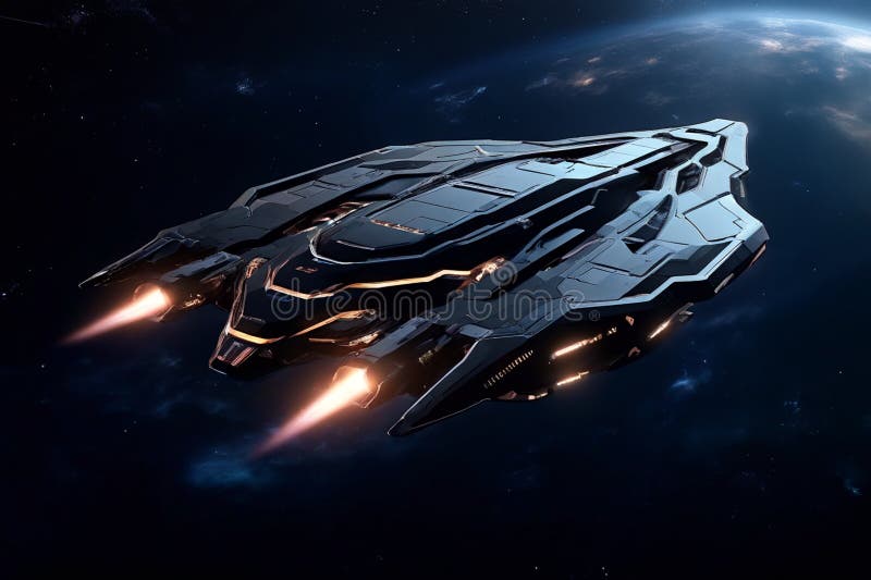 A Spaceship Exploring in Deep Space Stock Illustration - Illustration ...