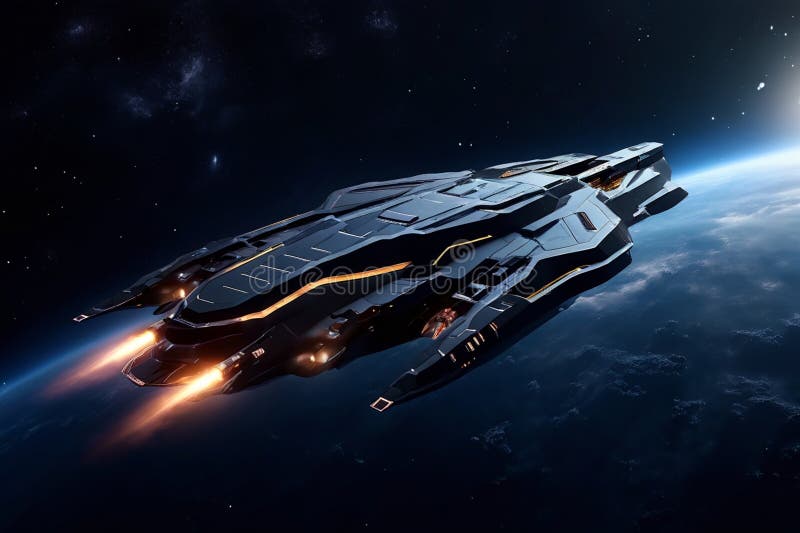 A Spaceship Exploring in Deep Space Stock Illustration - Illustration ...