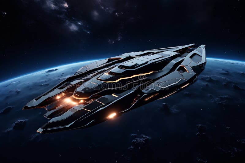 A Spaceship Exploring in Deep Space Stock Illustration - Illustration ...