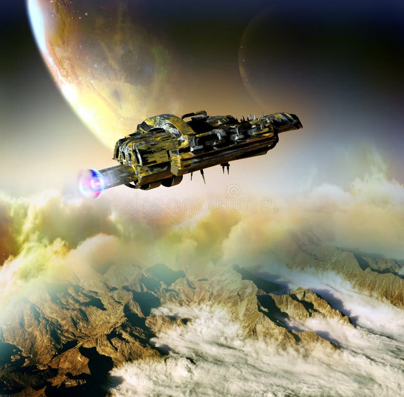 Spaceship in far worlds stock illustration. Illustration of ...