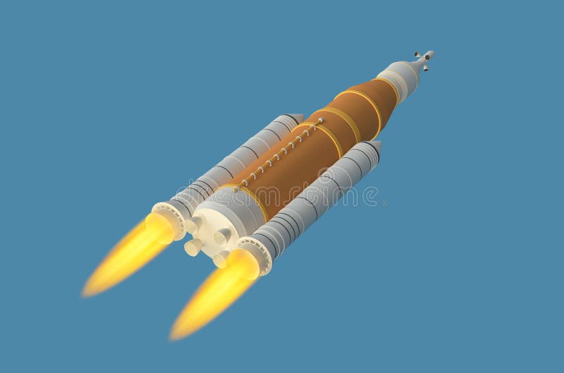Spaceship with Flame Isolated on Blue Background Stock Illustration ...