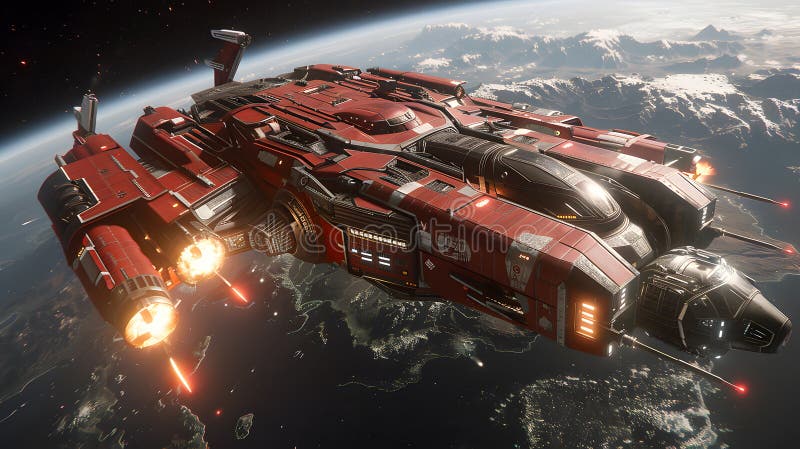 The Spaceship Flies Off into Outer Space with an Explosion Stock Photo ...