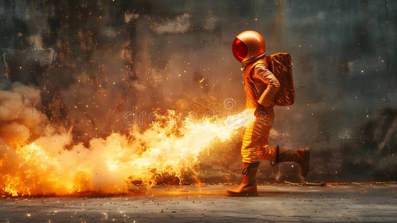 The Spaceship Flies Off into Outer Space with an Explosion Stock Image ...