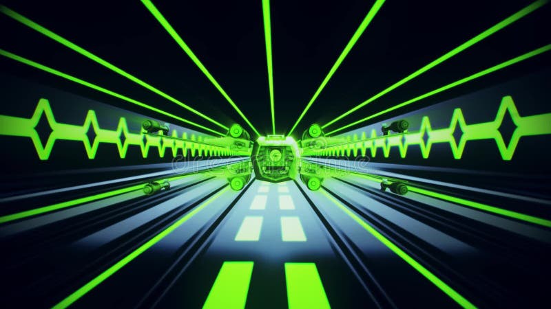 3D Green Sci-Fi Tron Tunnel Loopable Motion BackgroundSpaceship Flight ...