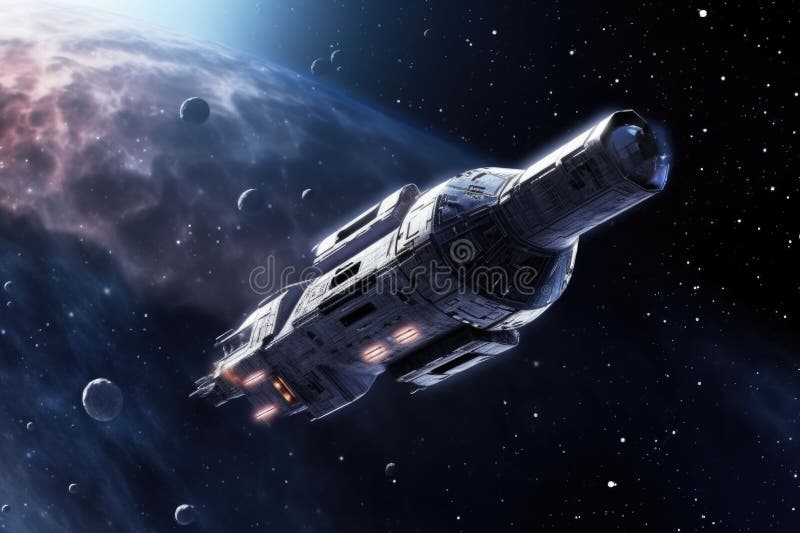 A Spaceship Fly Around the Moon. Generative AI Stock Illustration ...