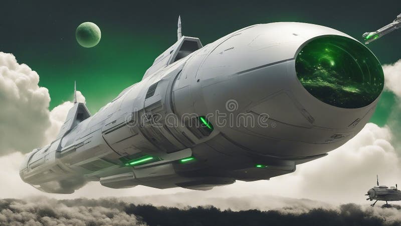 Spaceship Flying Above the Clouds a Metallic Gray Spaceship Stock ...