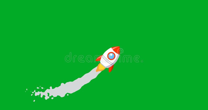 Spaceship Flying on Green Screen. Rocket with Fire Flame and Smoke ...