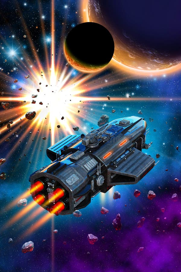 A Spaceship is Flying Near an Alien Planetary System, in the Background ...