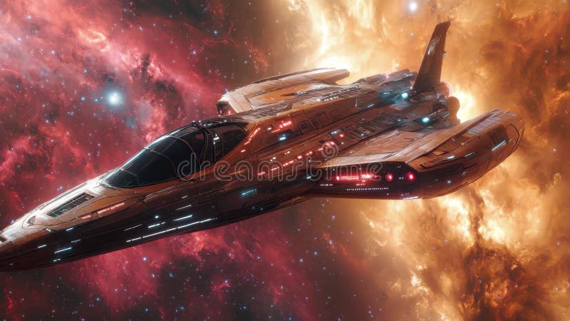 A Sleek Gold Spaceship Soars through a Fiery Nebula in this Dramatic ...