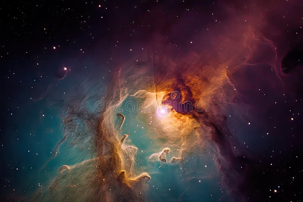 Spaceship Flying through Nebula with Stars in the Background Stock ...