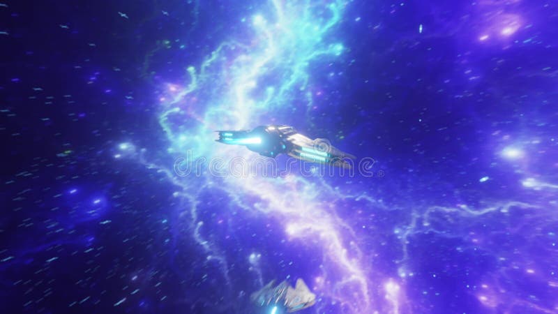 Spaceship Flying in Outer Space in a Big Nebula Stock Video - Video of ...